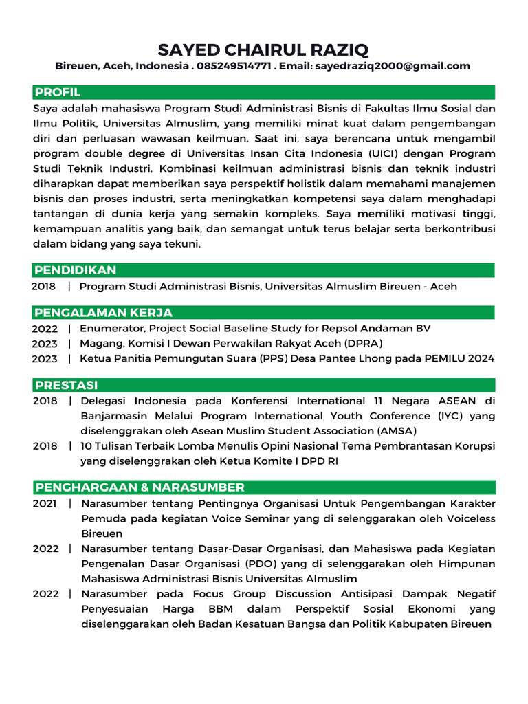 CV. Sayed Chairul Raziq | PDF