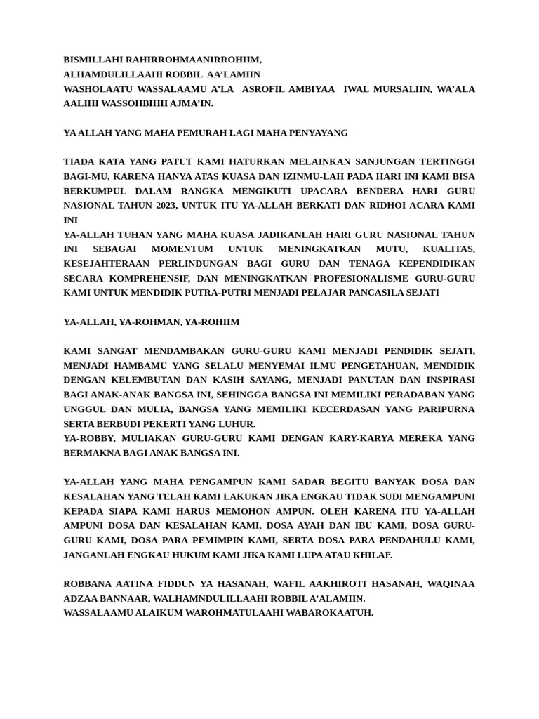 Doa Upacara Hari Guru 2023 | PDF