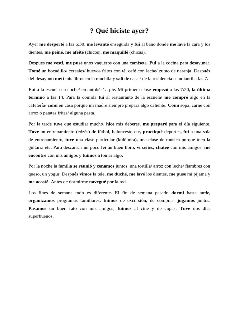 Qué Hiciste Ayer | PDF