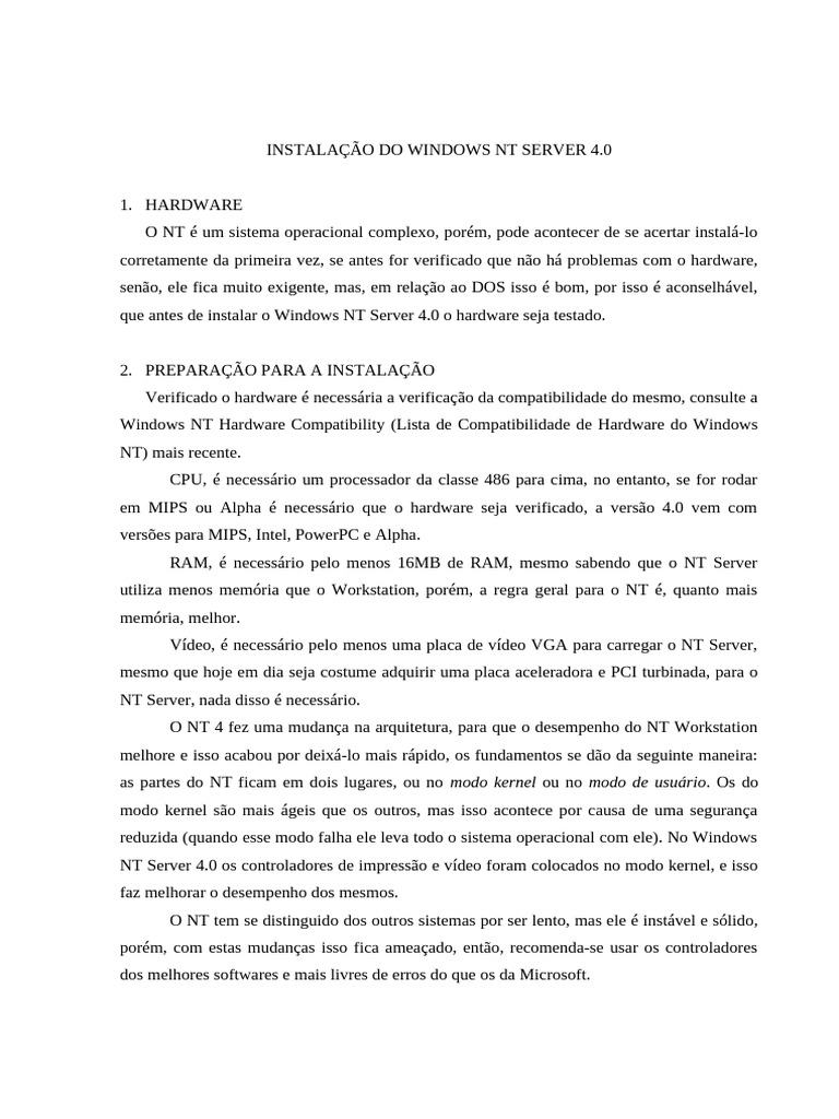 Guia de Instalação do Windows NT Server 4.0 | PDF | Armazenamento de ...