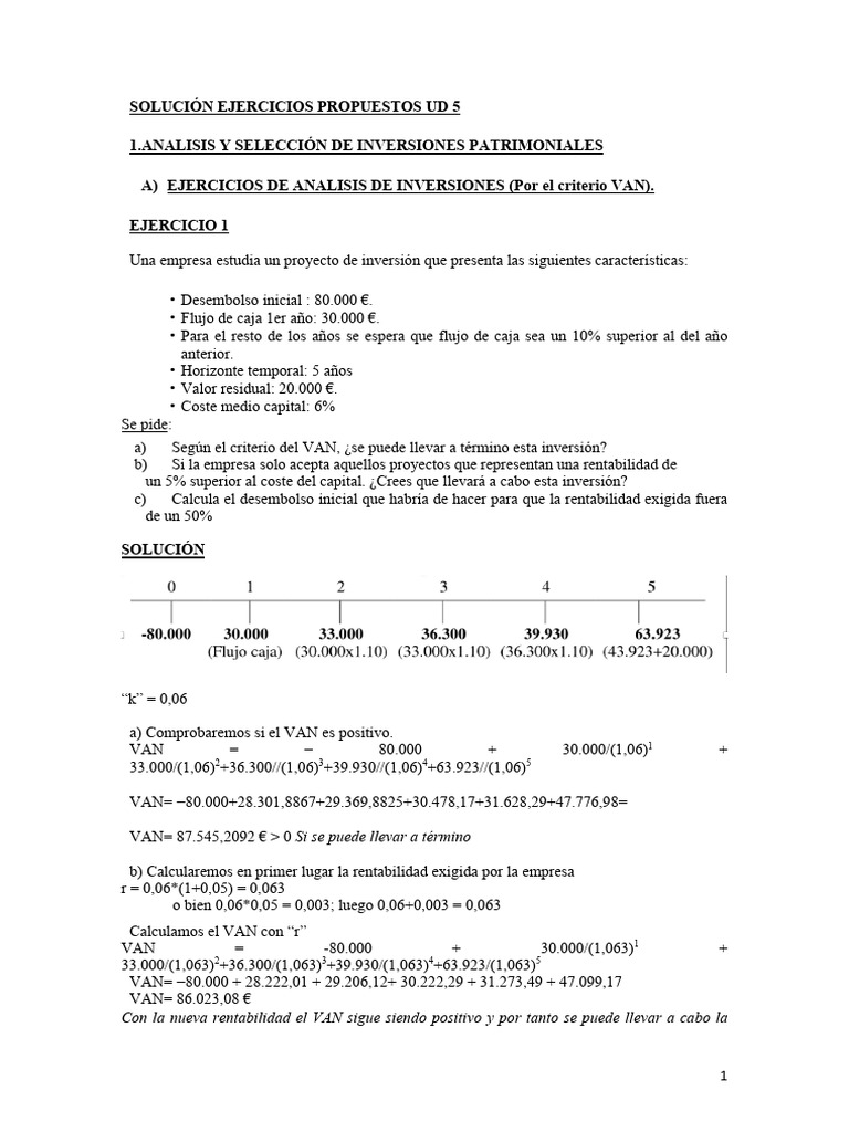 Solución Ejercicios Propuestos Ud 5 | PDF | Capital de trabajo | Inversiones