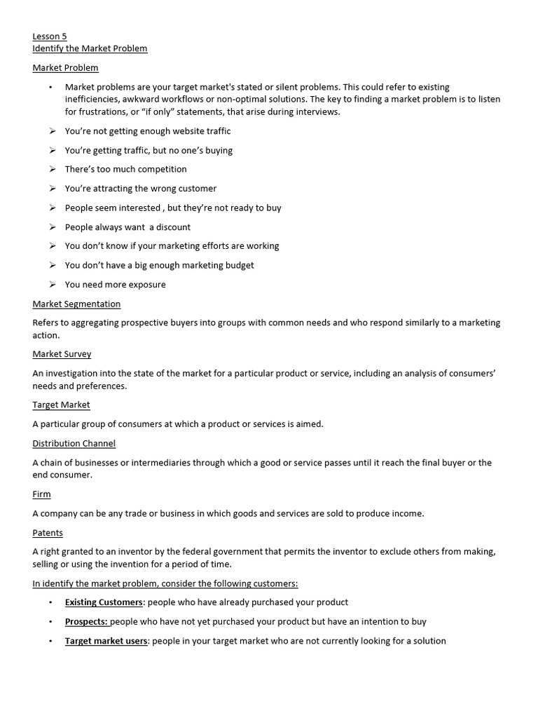 Lesson 5 Identify The Market Problem | PDF | Marketing | Market (Economics)
