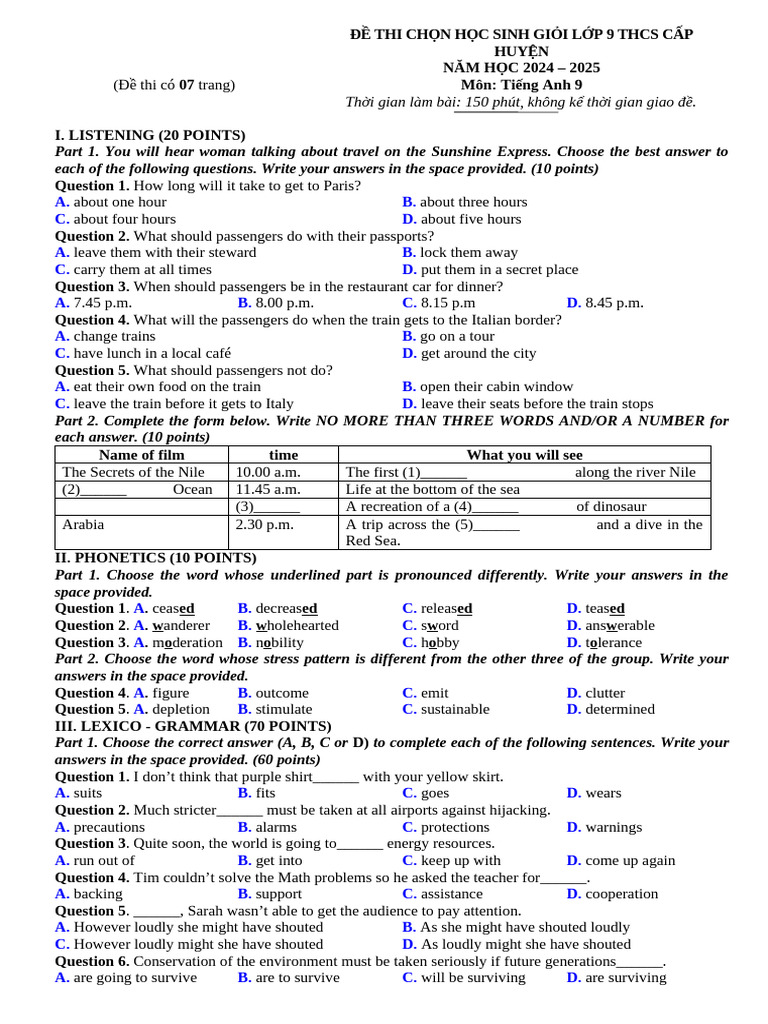 Grade 9 English Exam Paper 2024-2025 | PDF