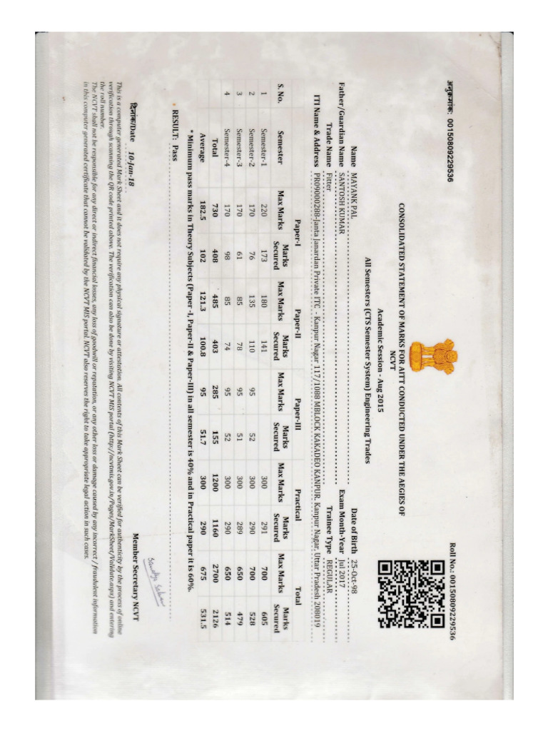 Kanpur Iti Marksheet Up | PDF