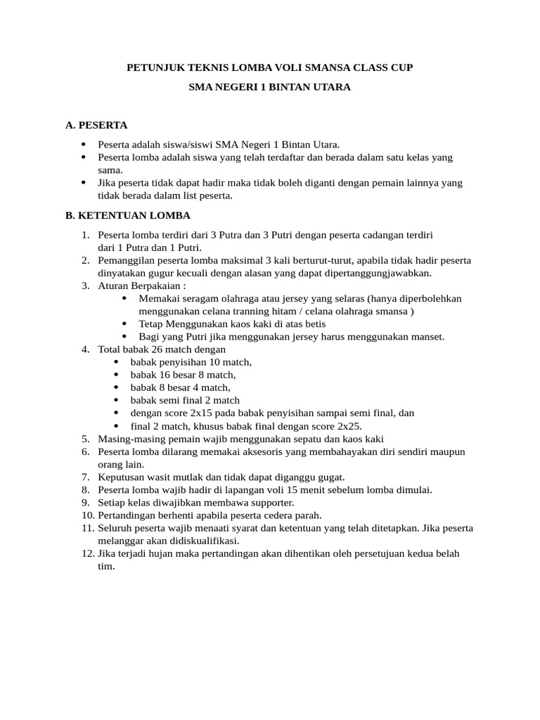 Aturan Lomba Voli SMANSA Class Cup | PDF