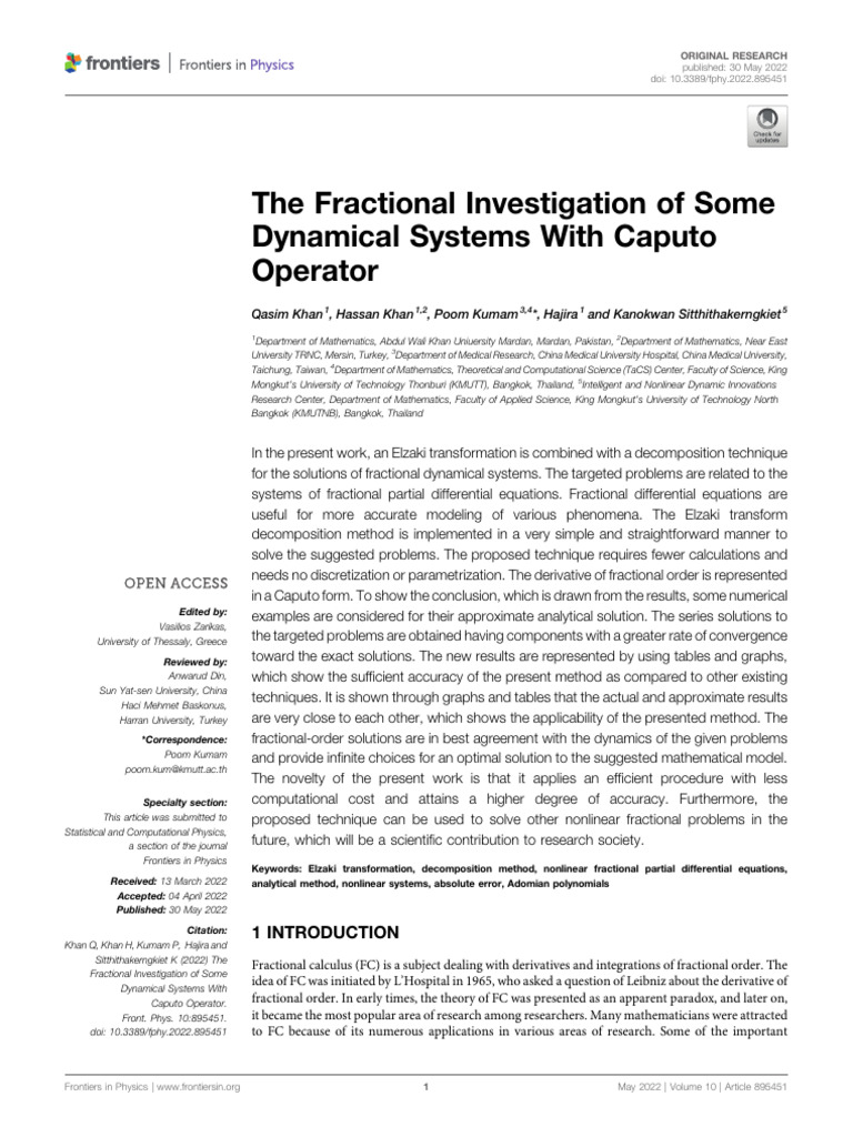 The Fractional Investigation of Some Dynamical Sys | PDF | Nonlinear System | Partial ...