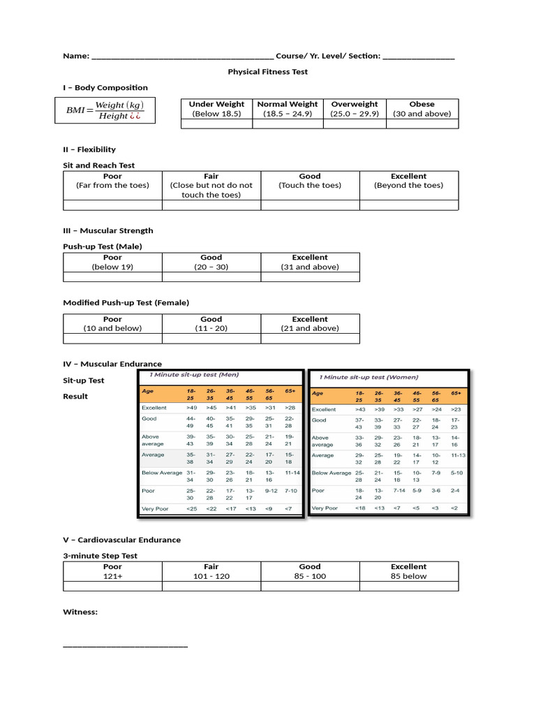 Physcial-Fitness-Test-Template | PDF