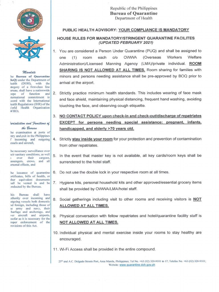 Boq Quarantine Rules | PDF
