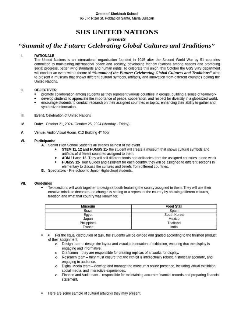 United Nations Proposal | PDF | The Arts