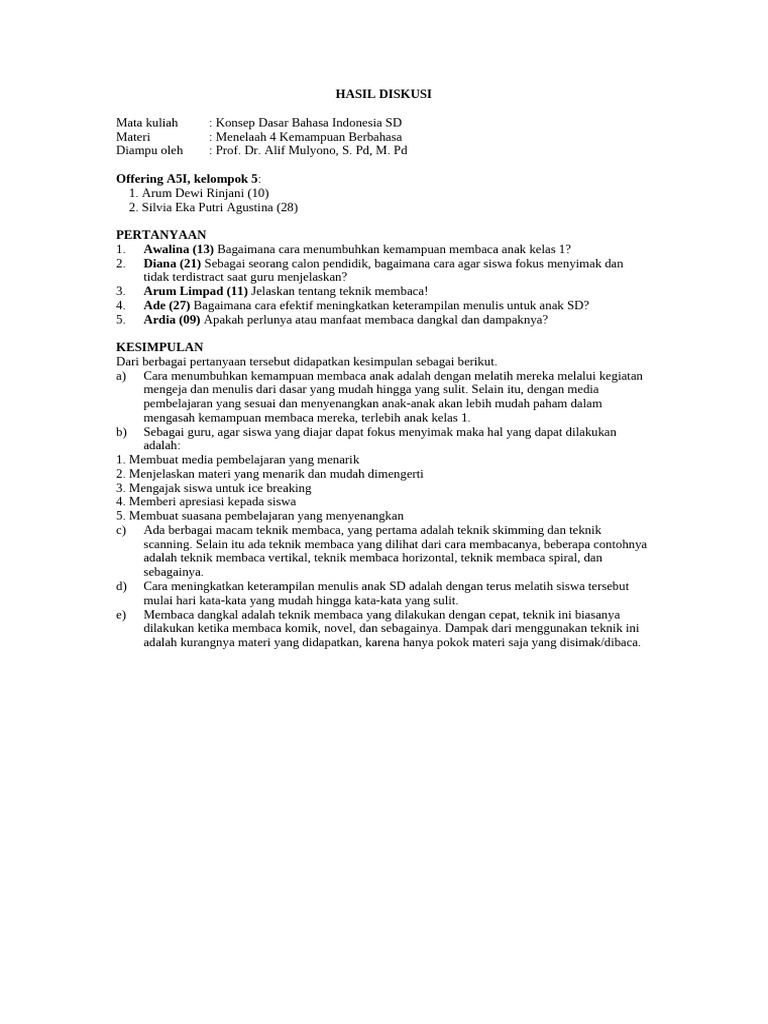 KONSEP DASAR BAHASA INDONESIA SD | PDF