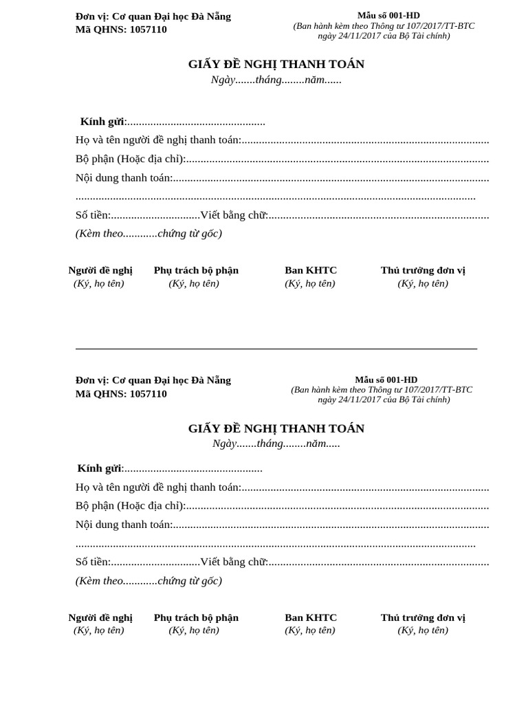 Giy D NGH Thanh Toan Thong Tu 107 | PDF