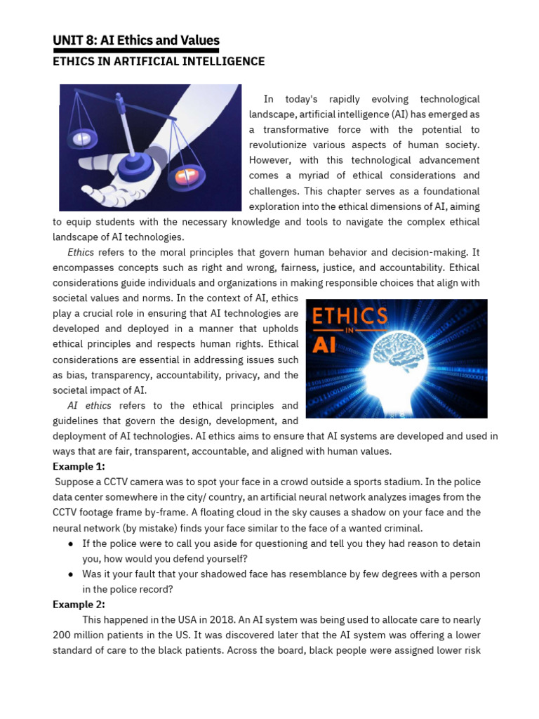 Unit 8 AI Ethics | PDF | Artificial Intelligence | Intelligence (AI) & Semantics