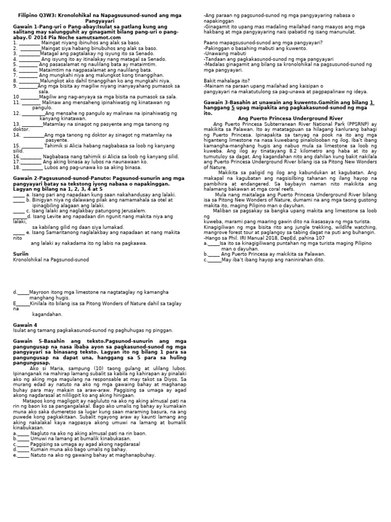 Q3W3 - Kronolohikal Na Napagsusunod-Sunod Ang Mga Pangyayari | PDF