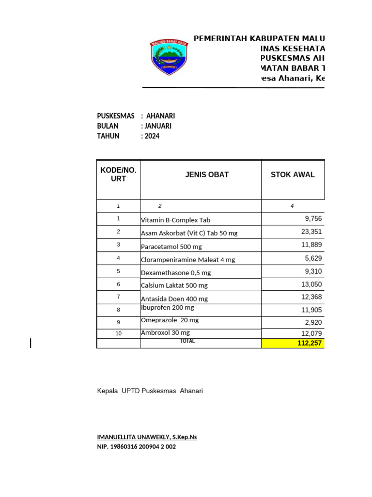 Stok Obat Puskesmas Ahanari 2024-2025 | PDF