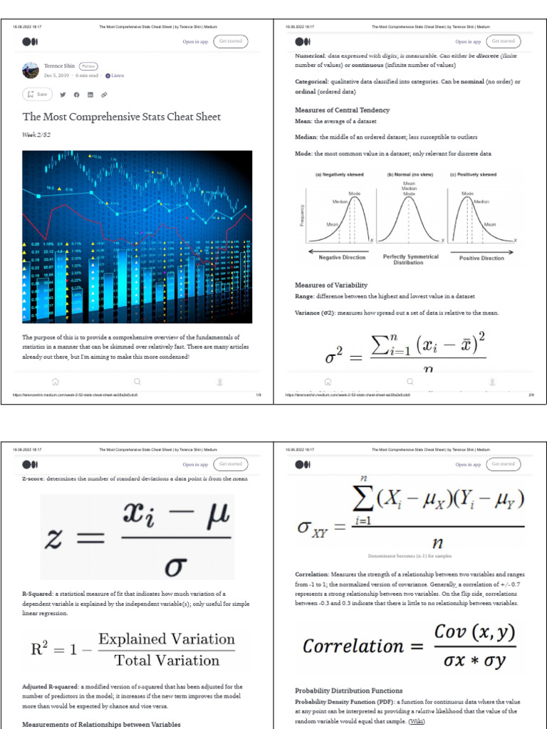 Stats Cheat Sheet for Data Enthusiasts | PDF | Coefficient Of Determination | Dependent And ...