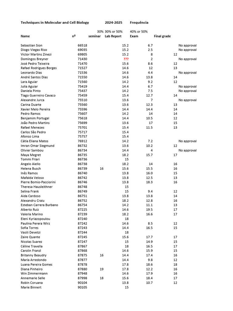 Classification 2024-2025 Frequencia | PDF