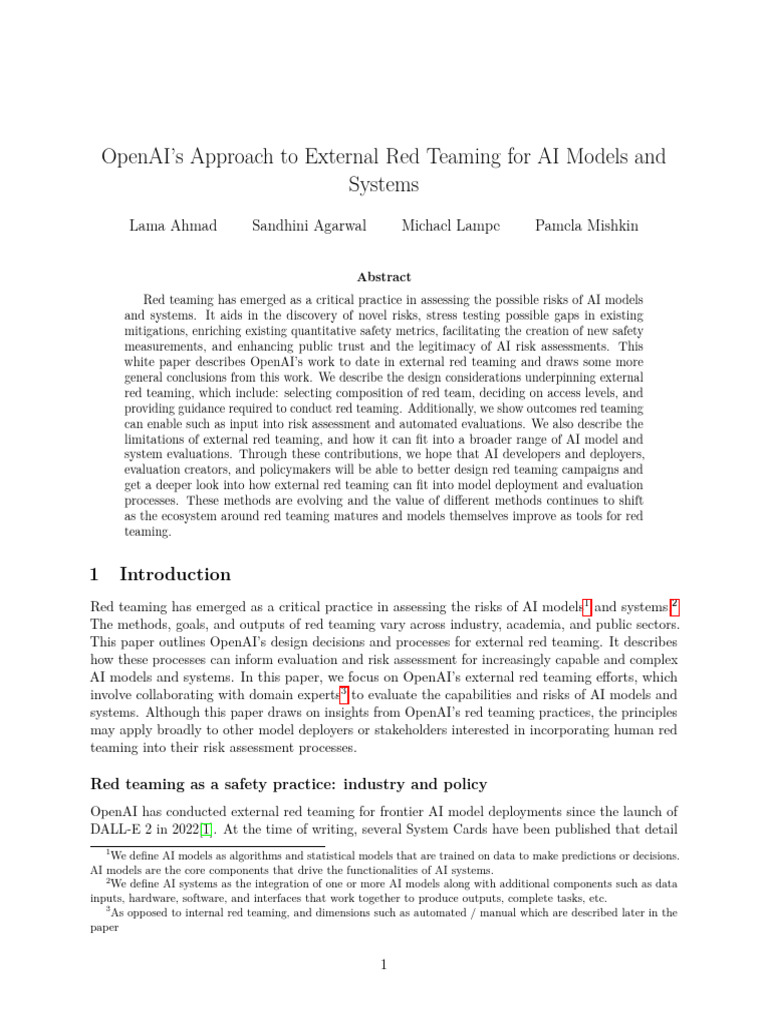 Openais Approach To External Red Teaming | PDF | Artificial Intelligence | Intelligence (AI ...