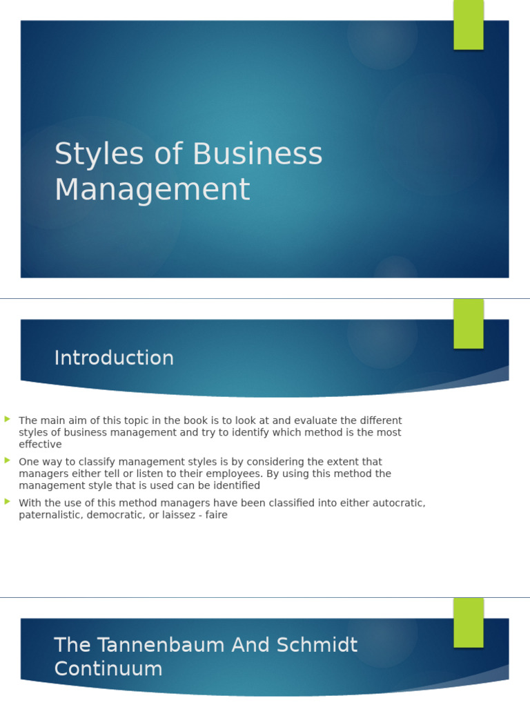 Styles of Business Management presentation | PDF | Employment ...