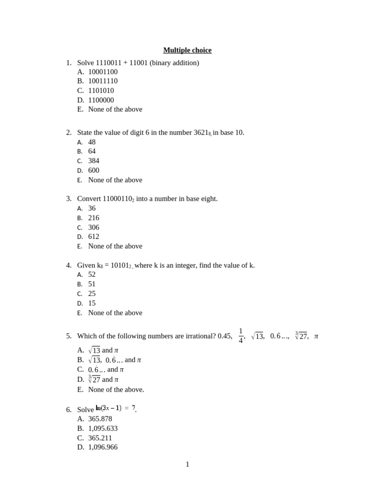 Math Problem Set with Solutions | PDF | Algebra | Mathematics