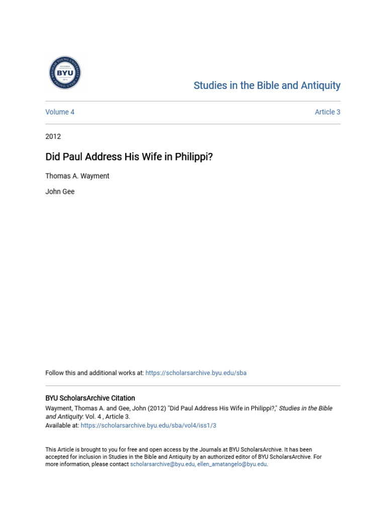 Did Paul Address His Wife in Philippi | PDF | Paul The Apostle ...