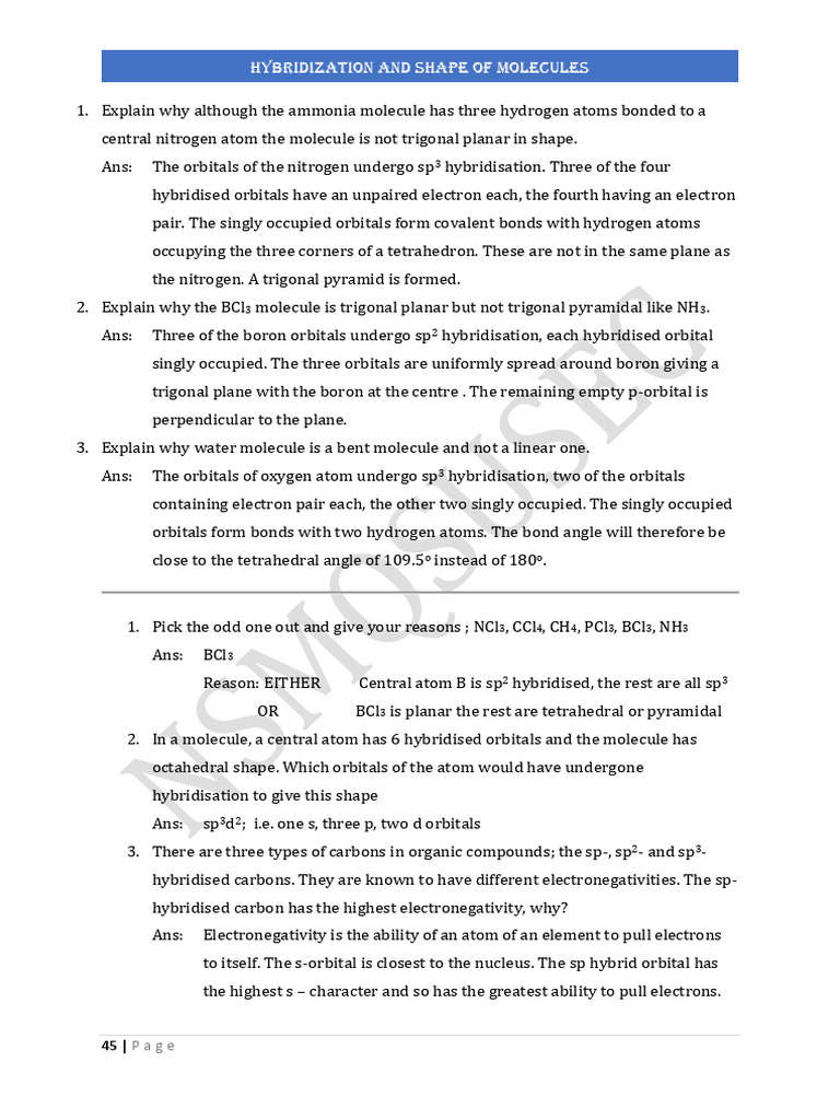 Hybridization and Molecular Shapes Explained | PDF | Chemical Bond ...