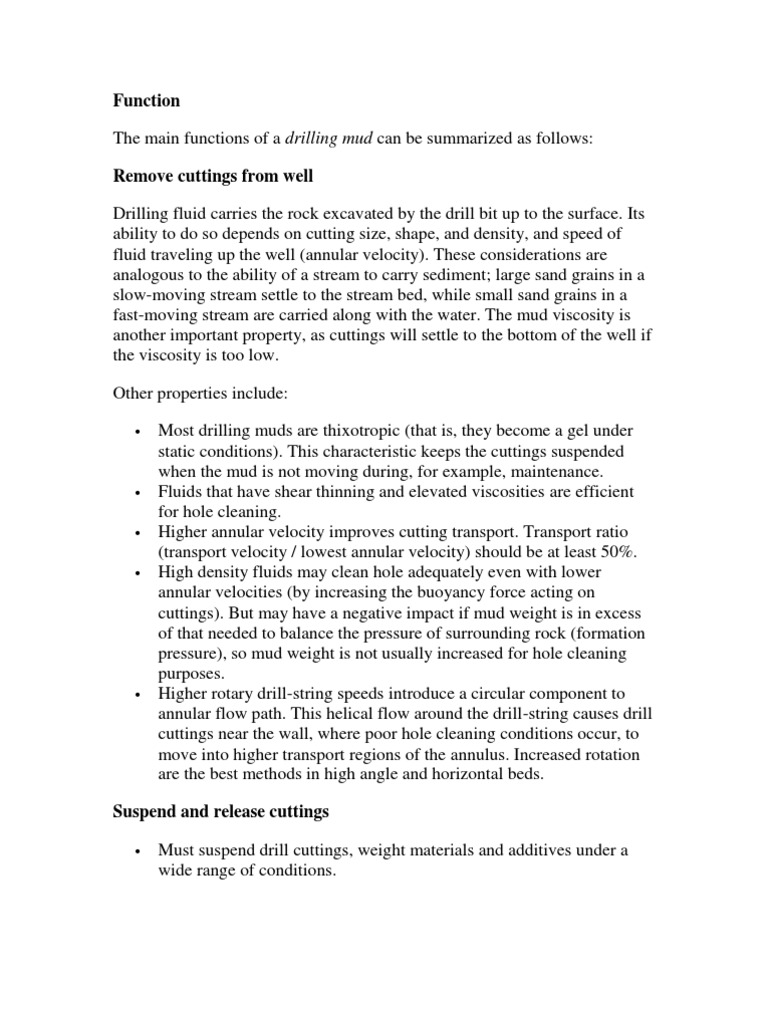 Functions of Drilling Fluids | PDF | Continuum Mechanics | Chemistry