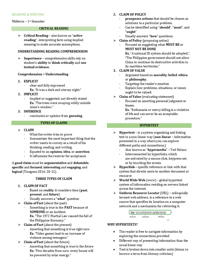 READING&WRITING - MIDTERM (1st SEM) | PDF | World Wide Web | Internet & Web