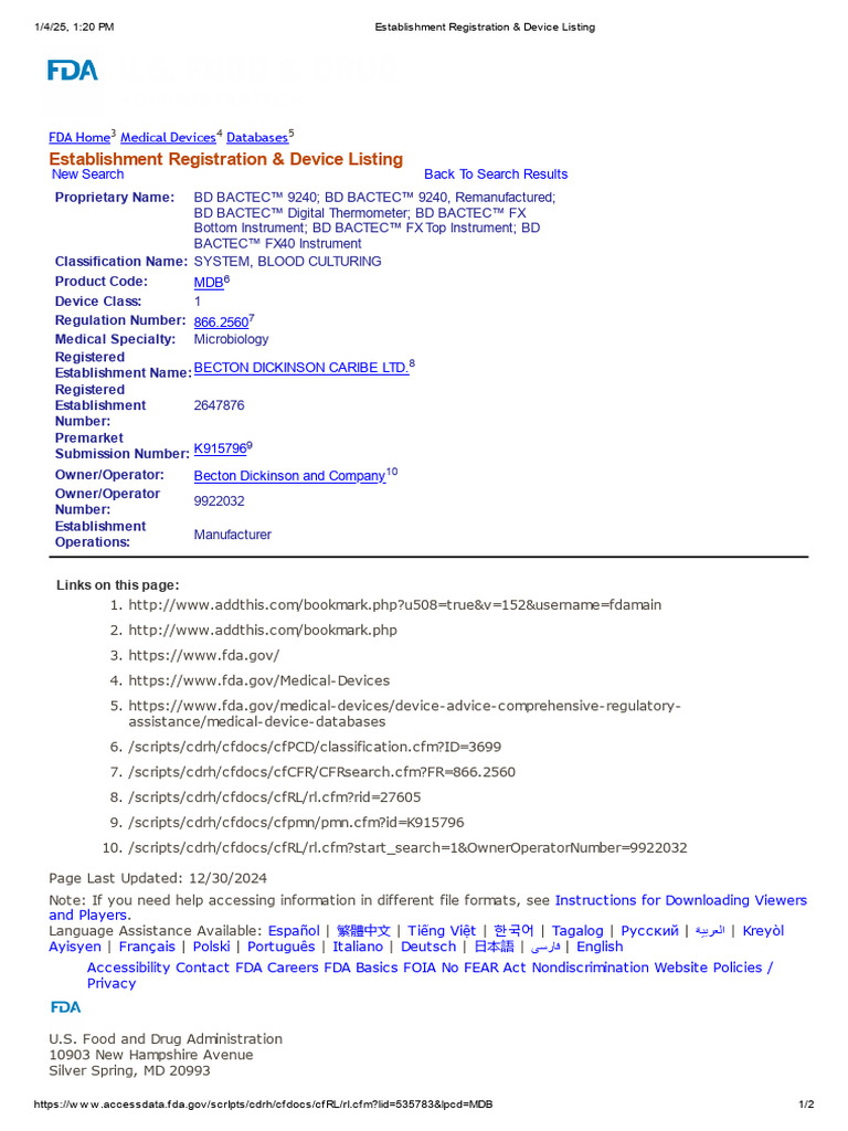 Establishment Registration & Device Listing | PDF | Food And Drug ...