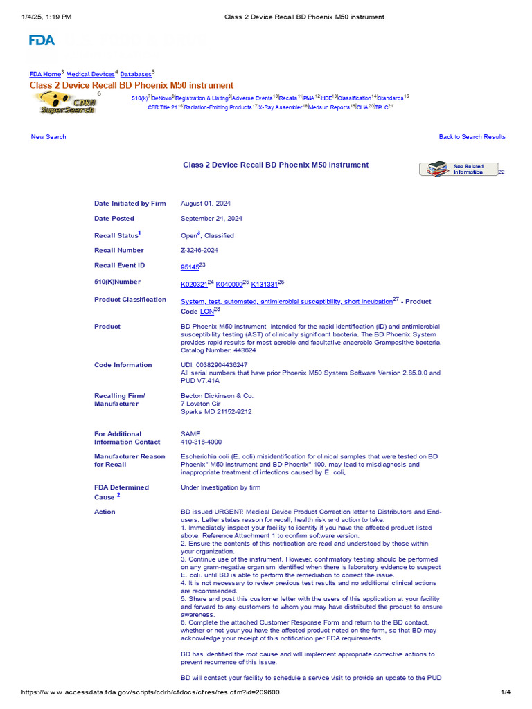 BD Phoenix M50 Recall for E. coli Misidentification | PDF | Arab World ...