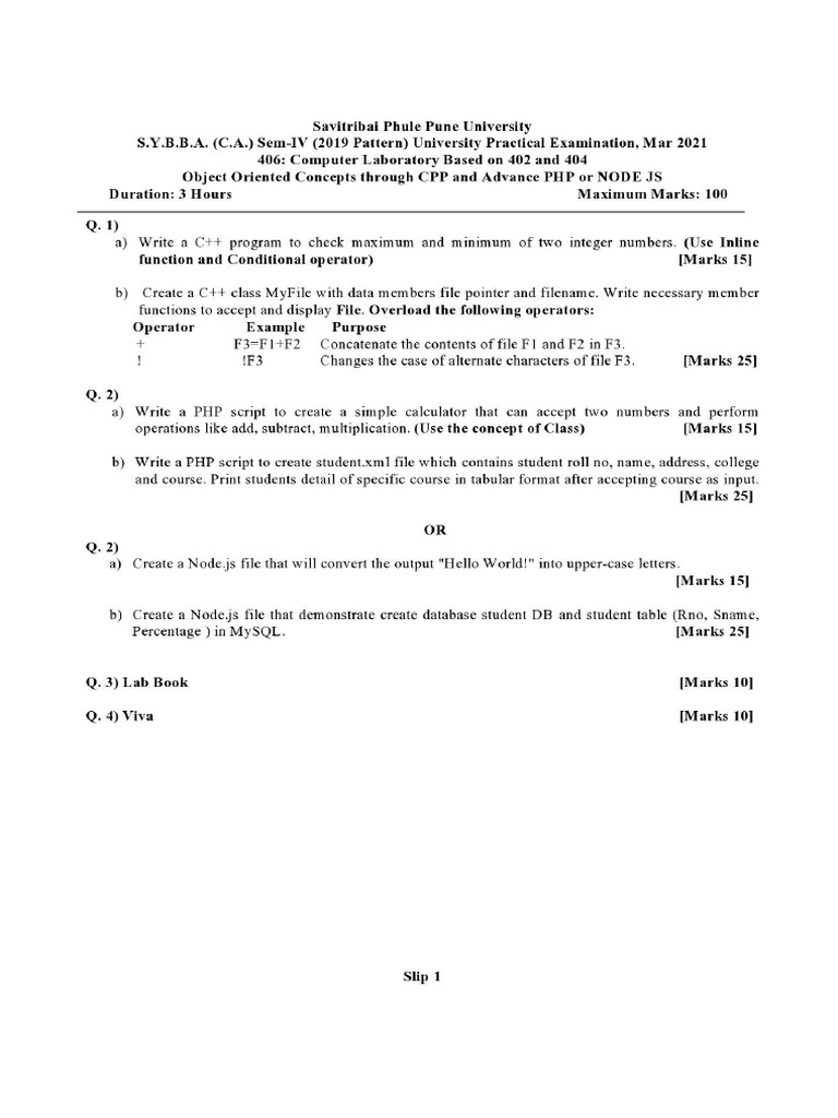 Sybbaca Sem-Iv Practical Slip 2019 Pattern | PDF