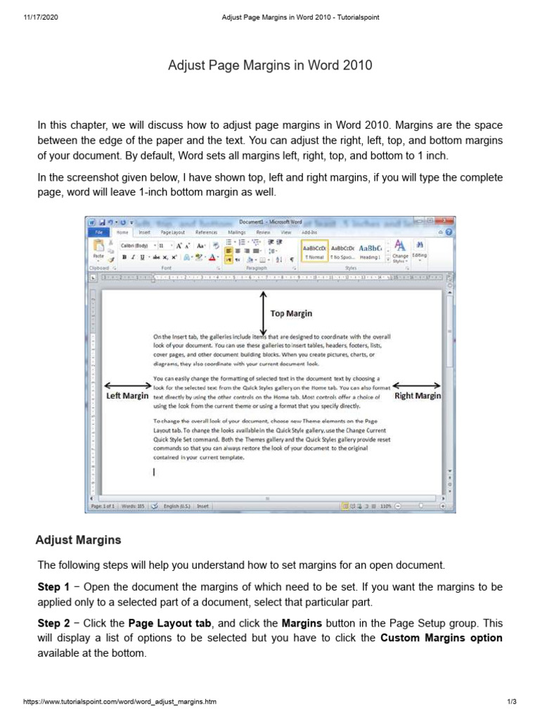 1adjust Page Margins in Word 2010 - Tutorialspoint | PDF | Software ...