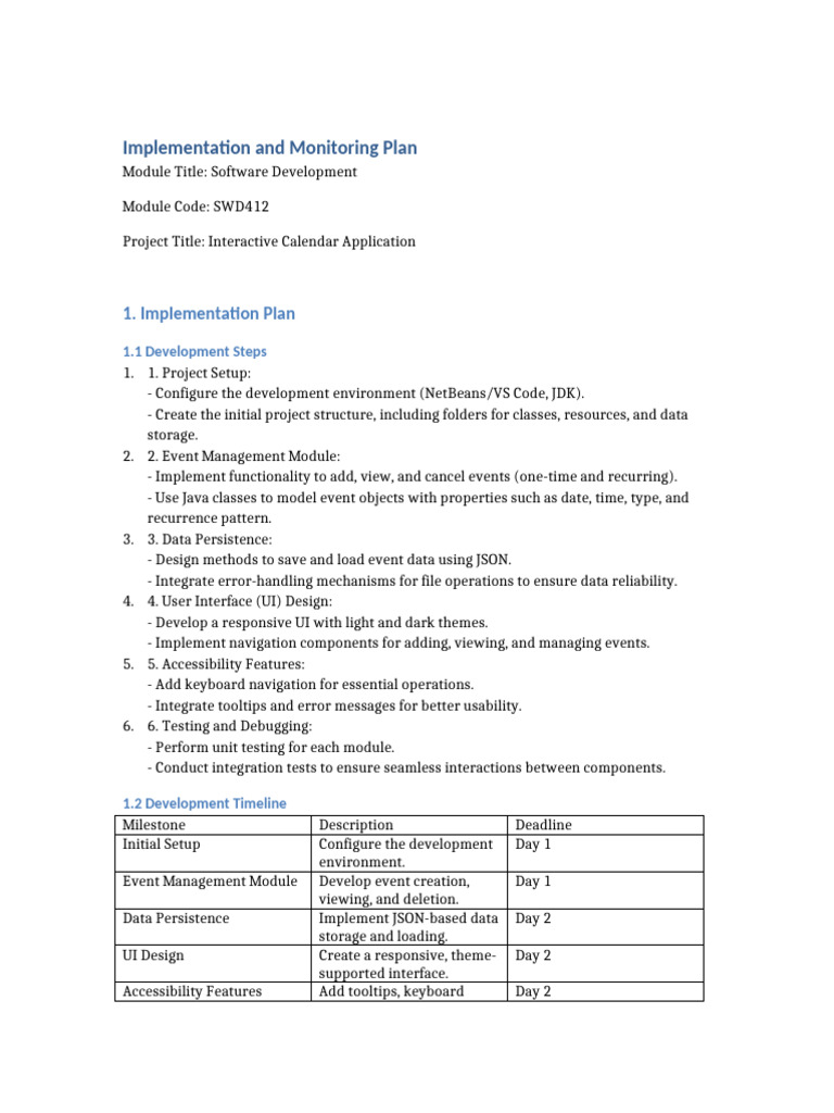 Implementation and Monitoring Plan | PDF | Software Testing | User ...