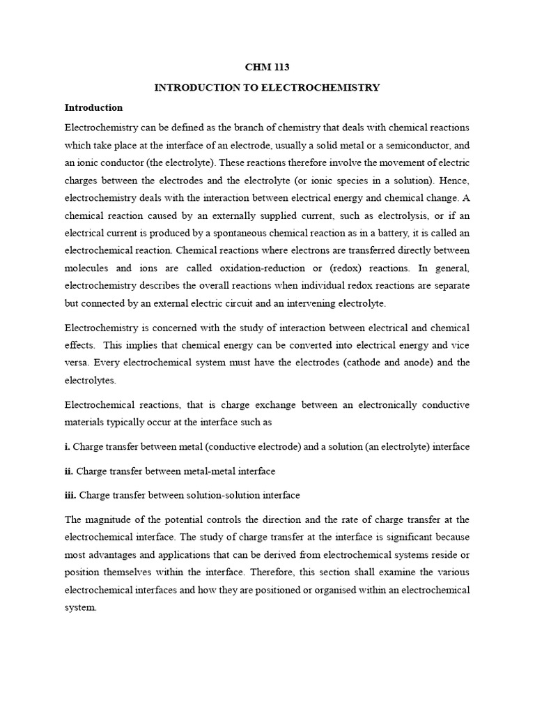 CHM 113 Introduction To Electrochemistry-2 | PDF | Electrochemistry ...
