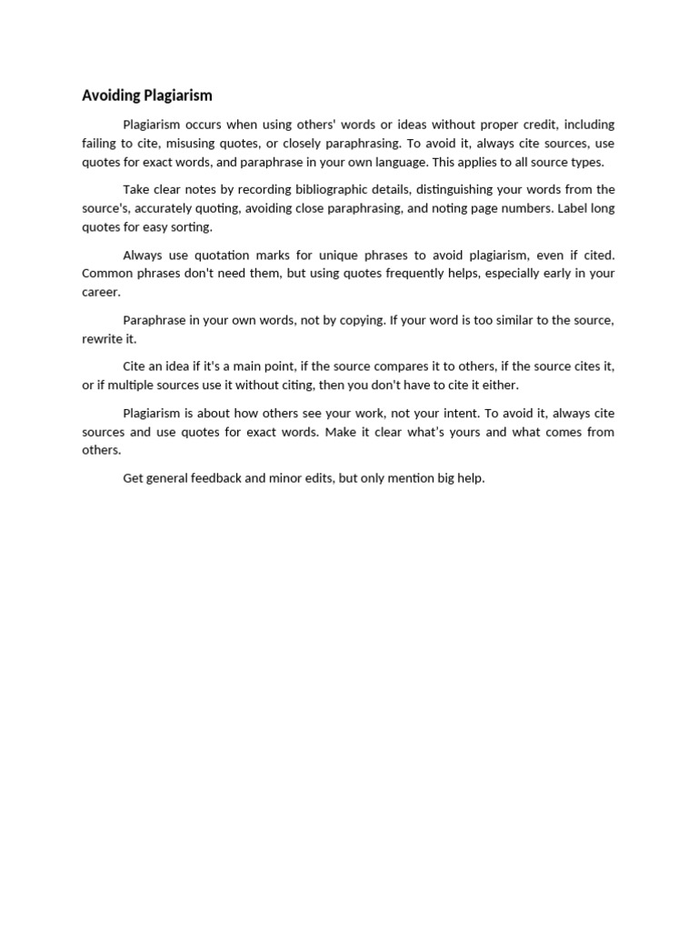 Avoiding Plagiarism | PDF