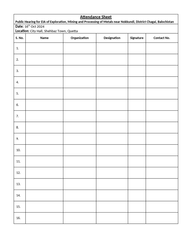 Attendance Sheet for EIA Hearing | PDF
