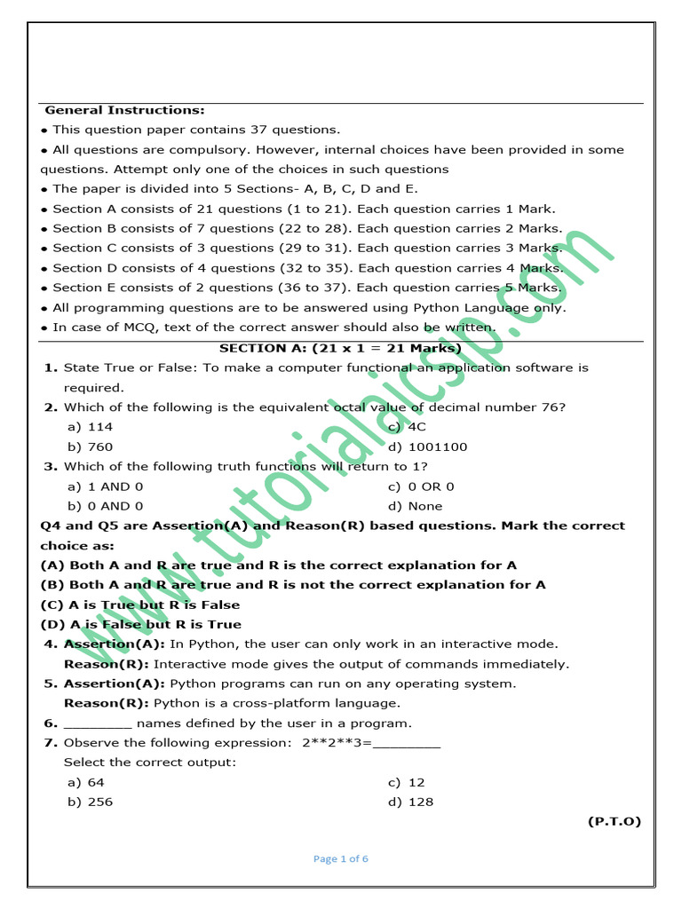 Annual Exam SQP CS Class 11 (QP) | PDF | Control Flow | Password