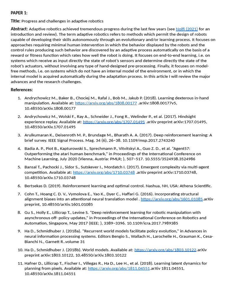 Adaptive Robotics Papers | PDF | Robotics | Chaos Theory