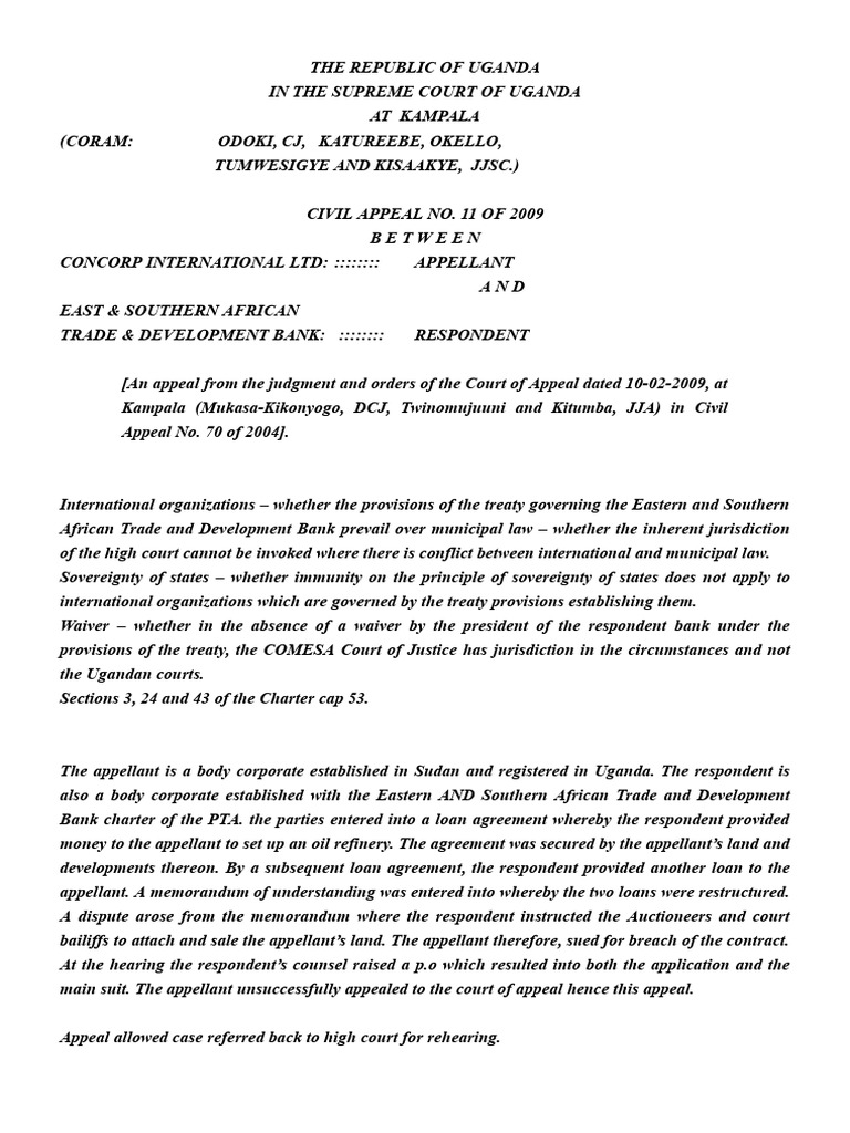 Concorp International LTD V Eastern and Southern Development Bank | PDF ...
