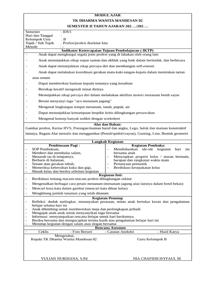 Modul Ajar Profesi untuk TK B | PDF