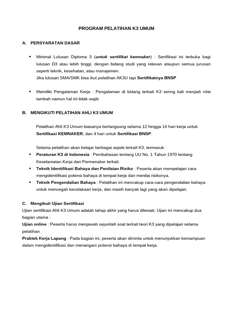 Program Pelatihan K3 Umum | PDF