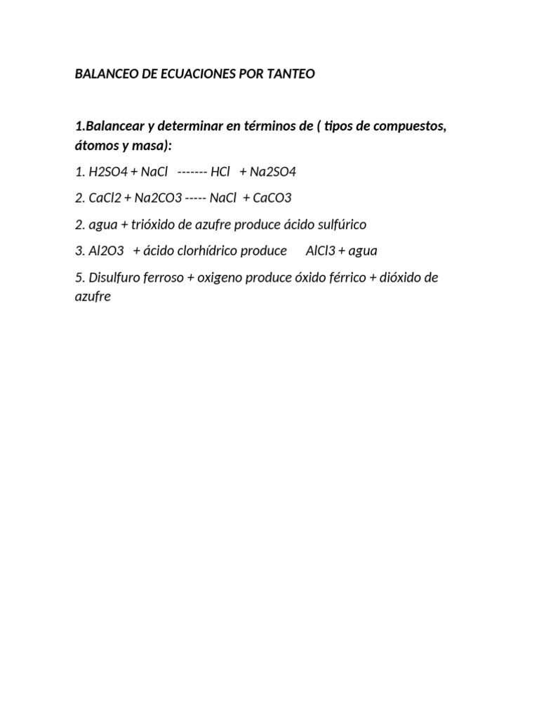 Balanceo de Ecuaciones Por Tanteo | PDF
