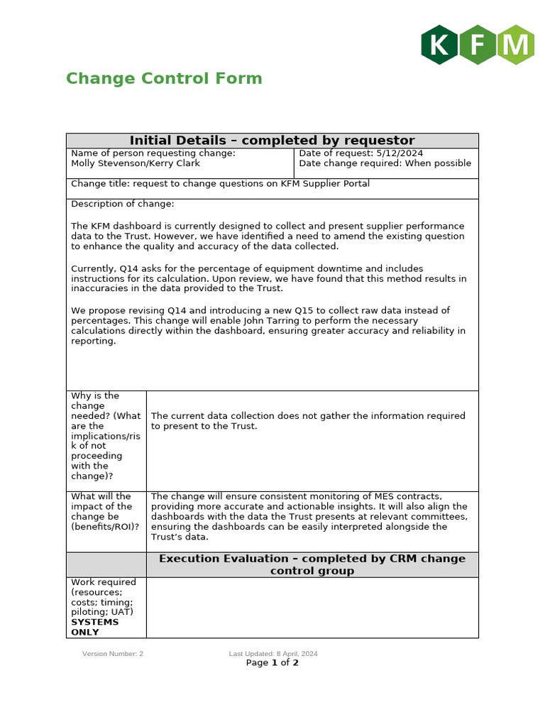 Change Control Form - CRM Changes MS | PDF | Customer Relationship ...