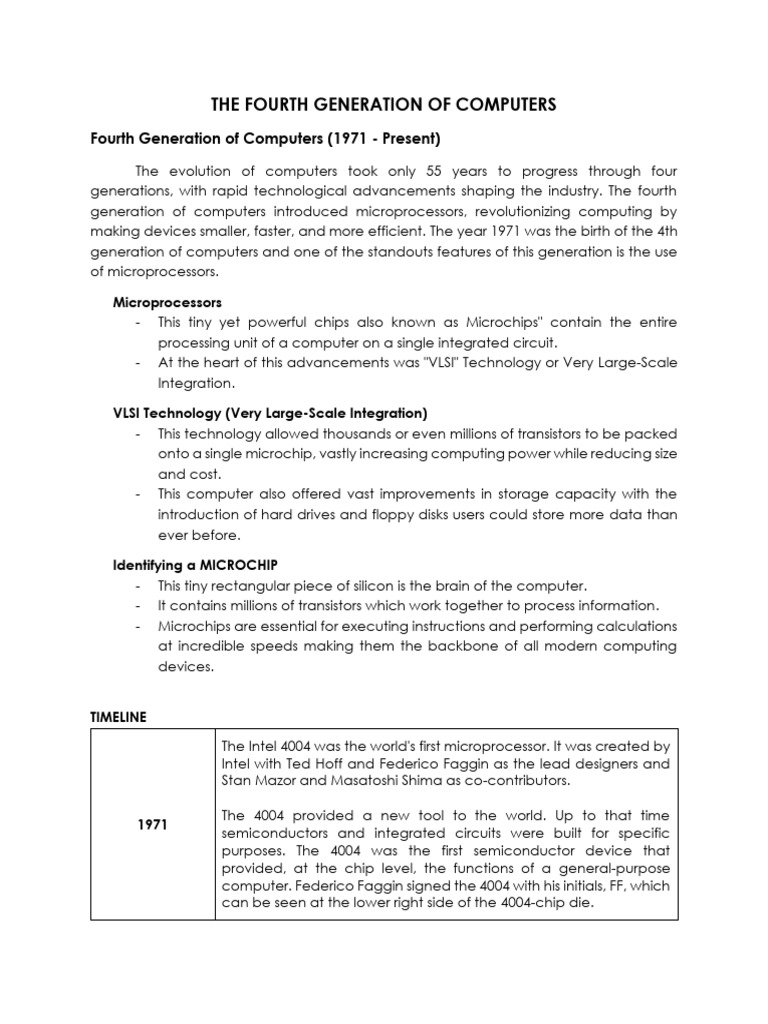 The 4TH Generation of Computers | PDF | Integrated Circuit | Personal ...