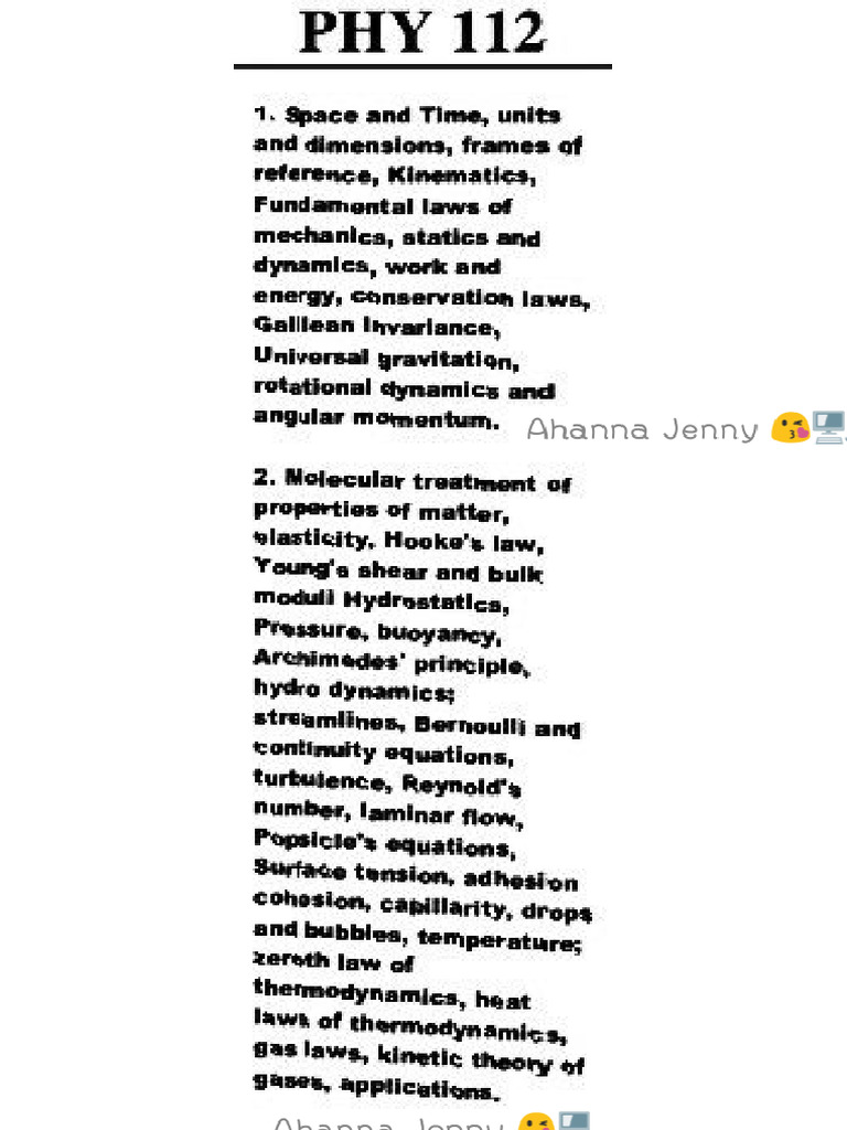 Phy 101or112 Course Outline.. General Physics 1 (J J Smart Queen ?) | PDF