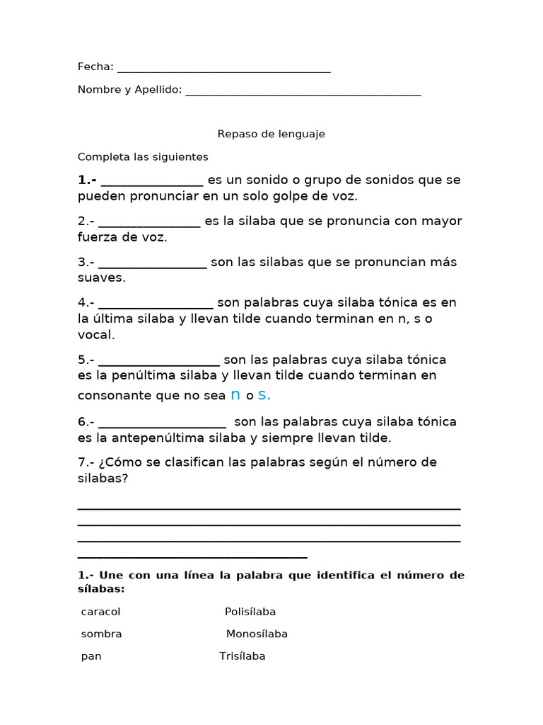 Repaso de Lenguaje: Silabas y Acentuación | PDF