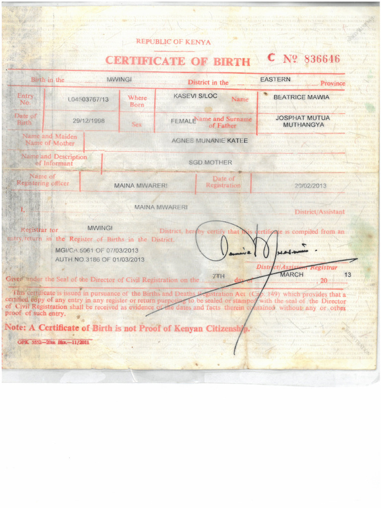 Beatrice Birth Cert | PDF