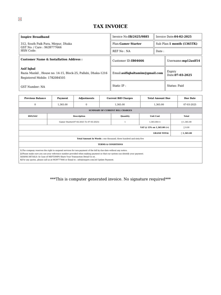 Gamer Starter Plan Tax Invoice | PDF | Invoice | Payments