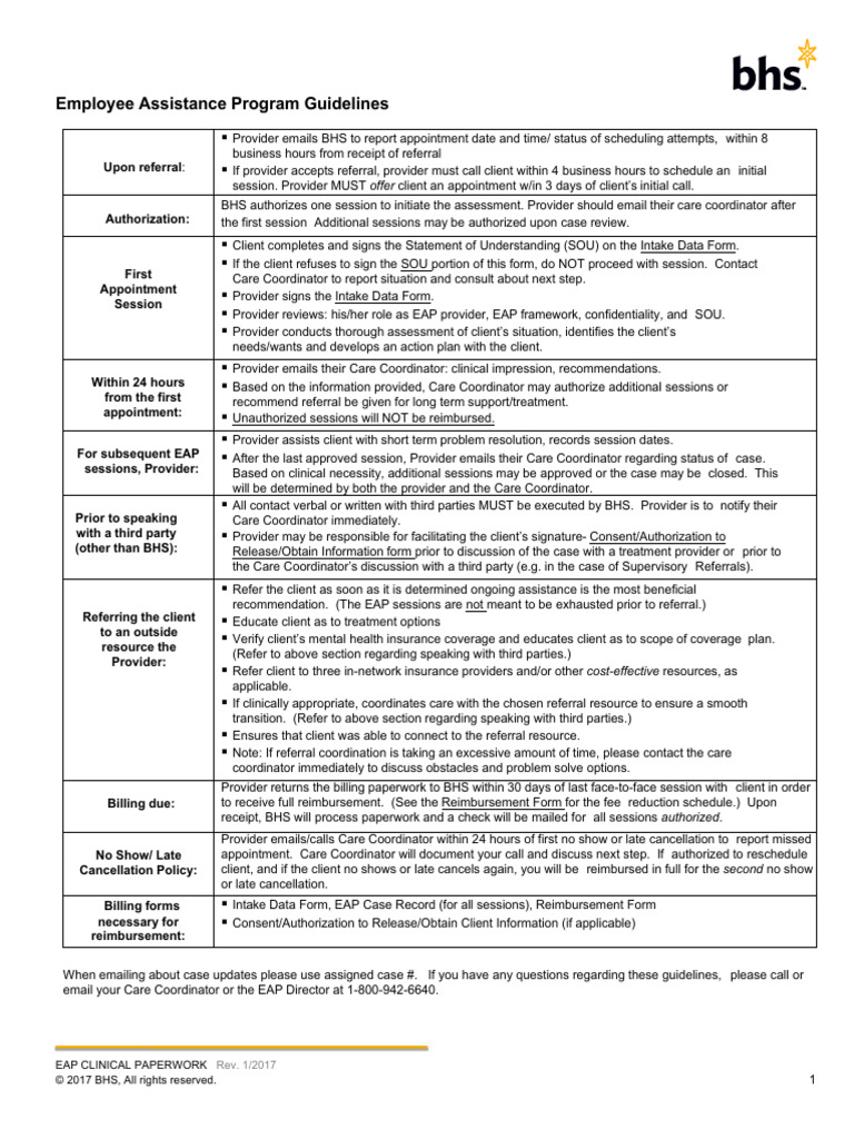 EAP Clinical Paperwork 2017 | PDF