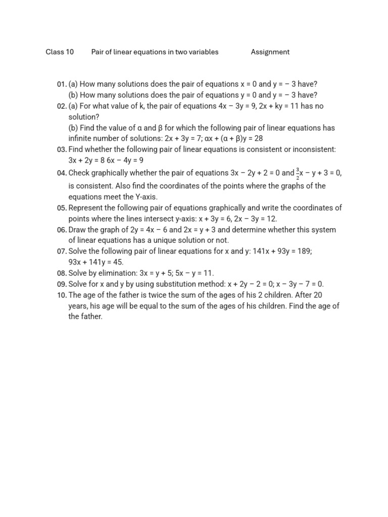 Pair of Linear Equations | PDF