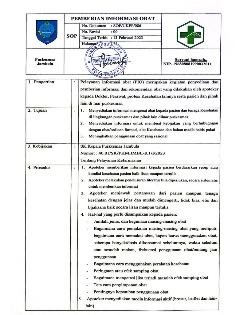 SOP Pemberian Informasi Obat | PDF